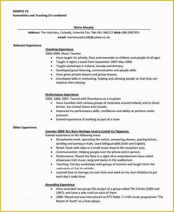 Free Teacher Cv Template Of 9 Teaching Cv Templates For Free Download 