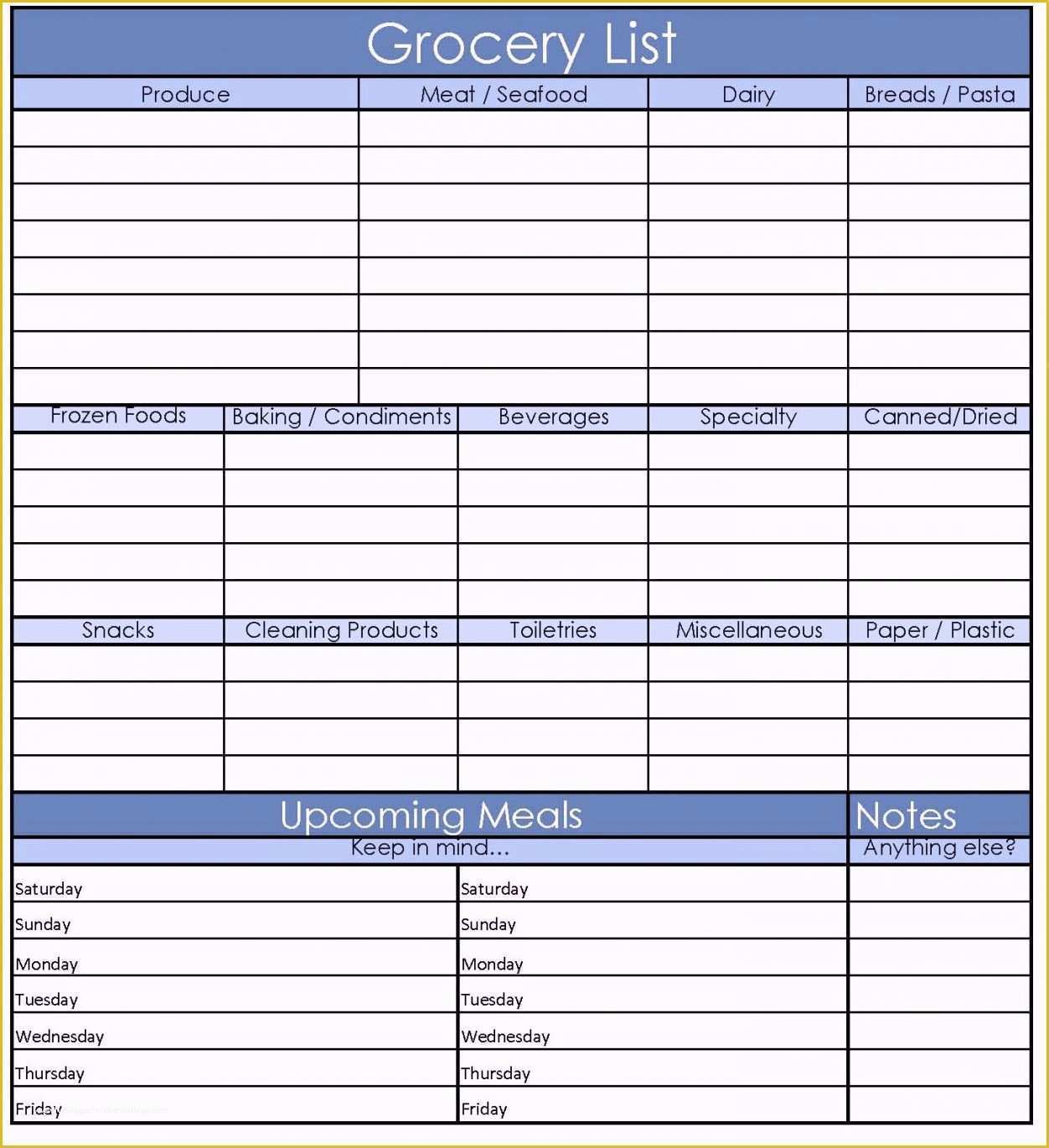 Free Weekly Meal Planner Template With Grocery List Of Free Printable