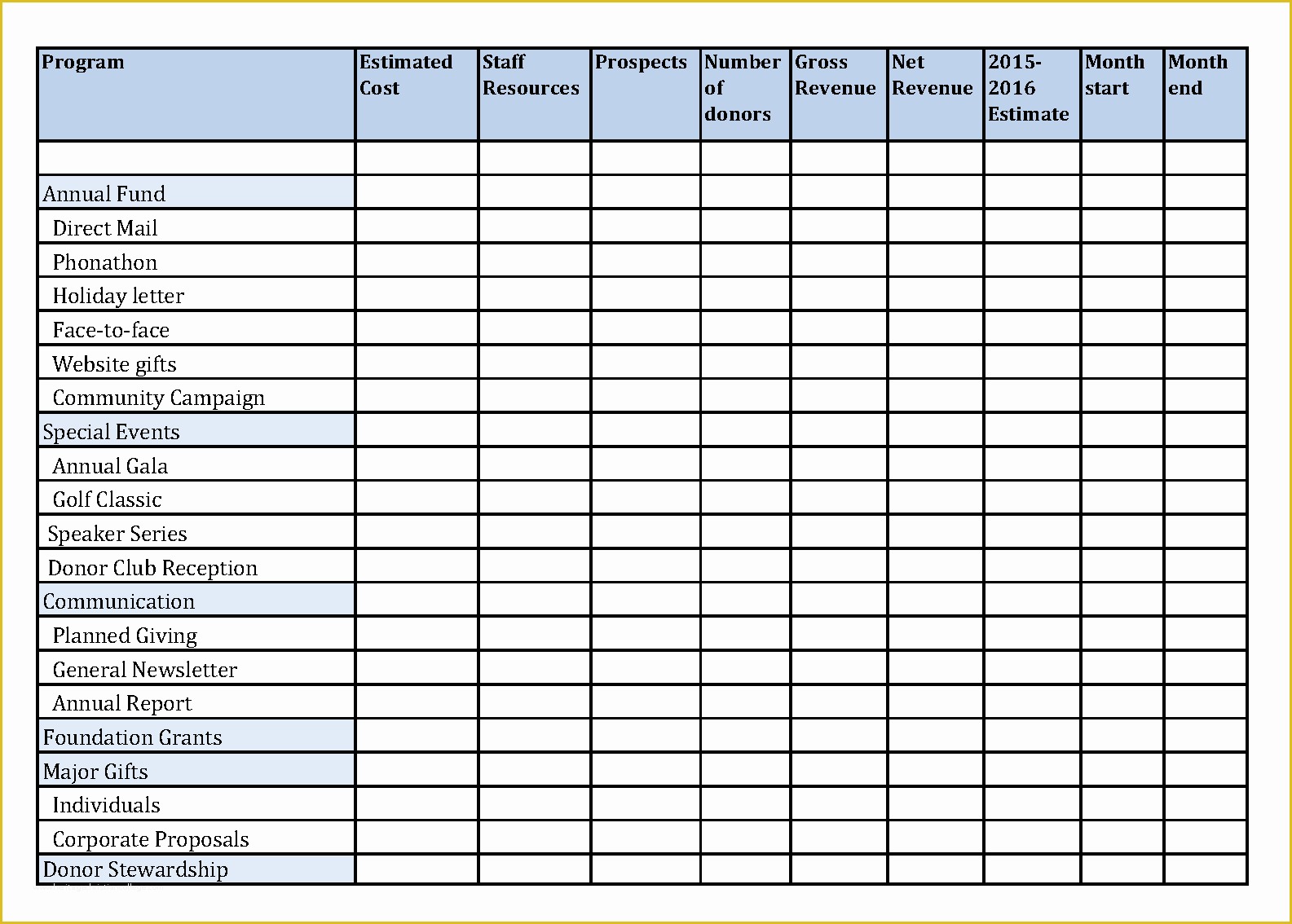 Fundraising Calendar Example Printable Calendar