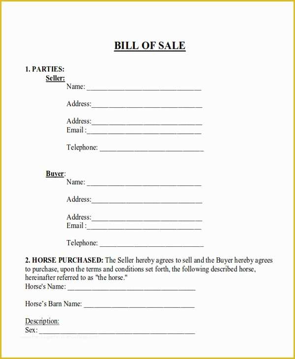 Free Basic Horse Bill Of Sale Template Plmauthentic