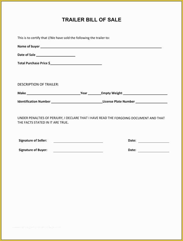 Horse Trailer Bill Of Sale Template