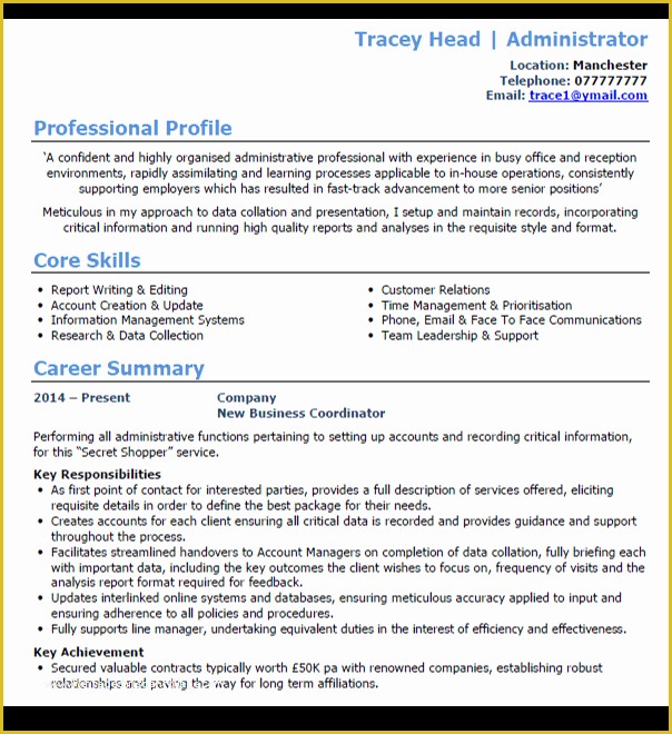 How To Write A Cv Template Free Of Administrator Cv Example Writing 