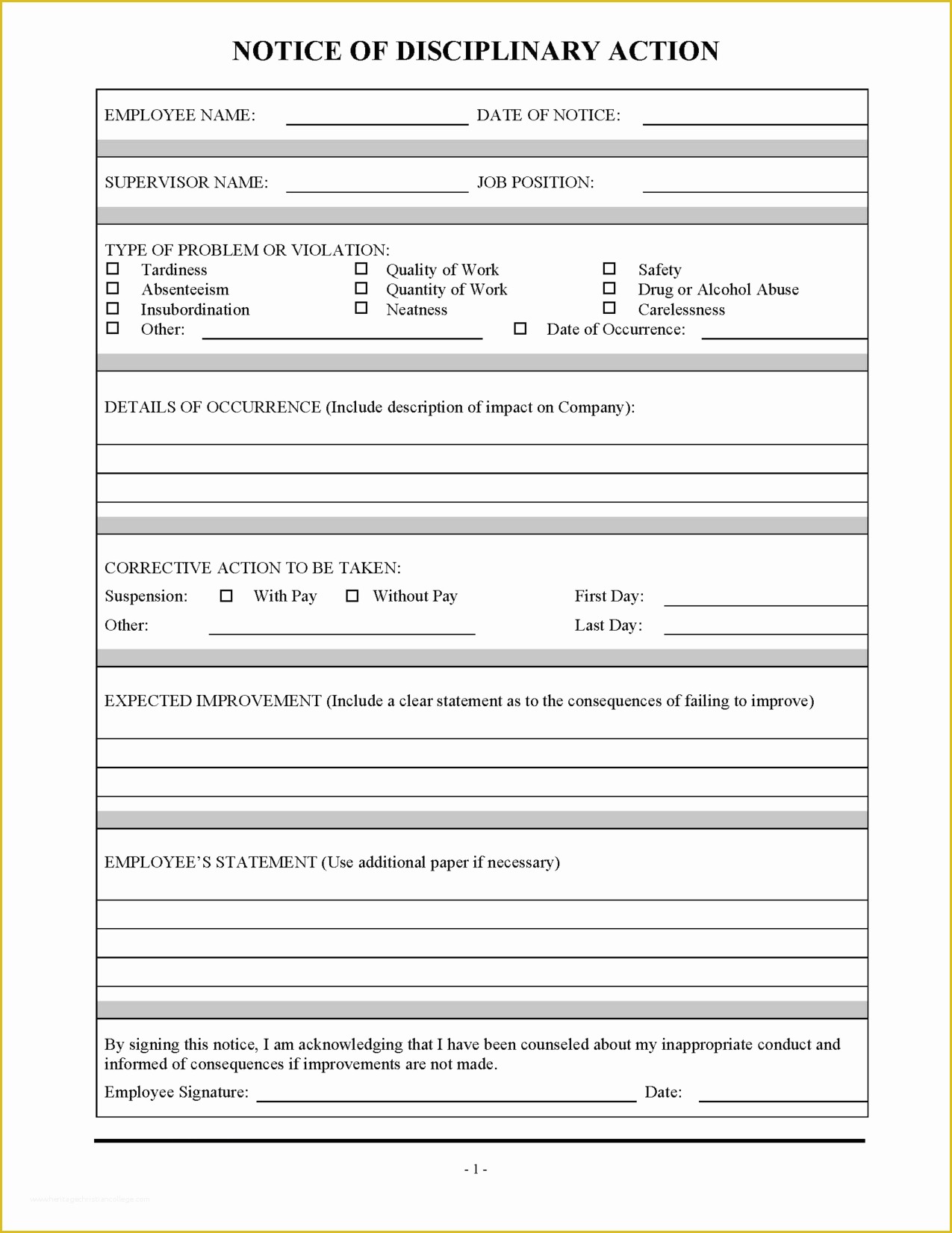 Hr Documents Templates Free Of Employee Employee Disciplinary Action Form Heritagechristiancollege