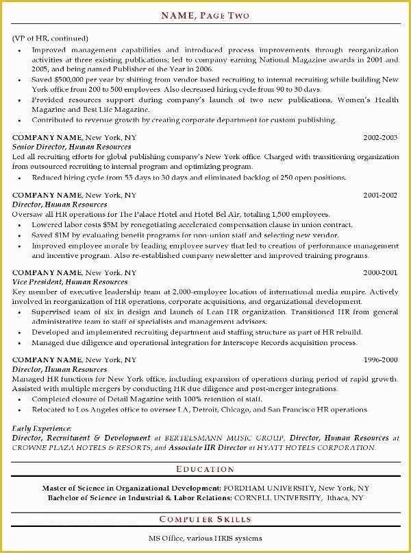 Hr Resume Templates Free Of Resume Sample 20 Human Resources Executive 