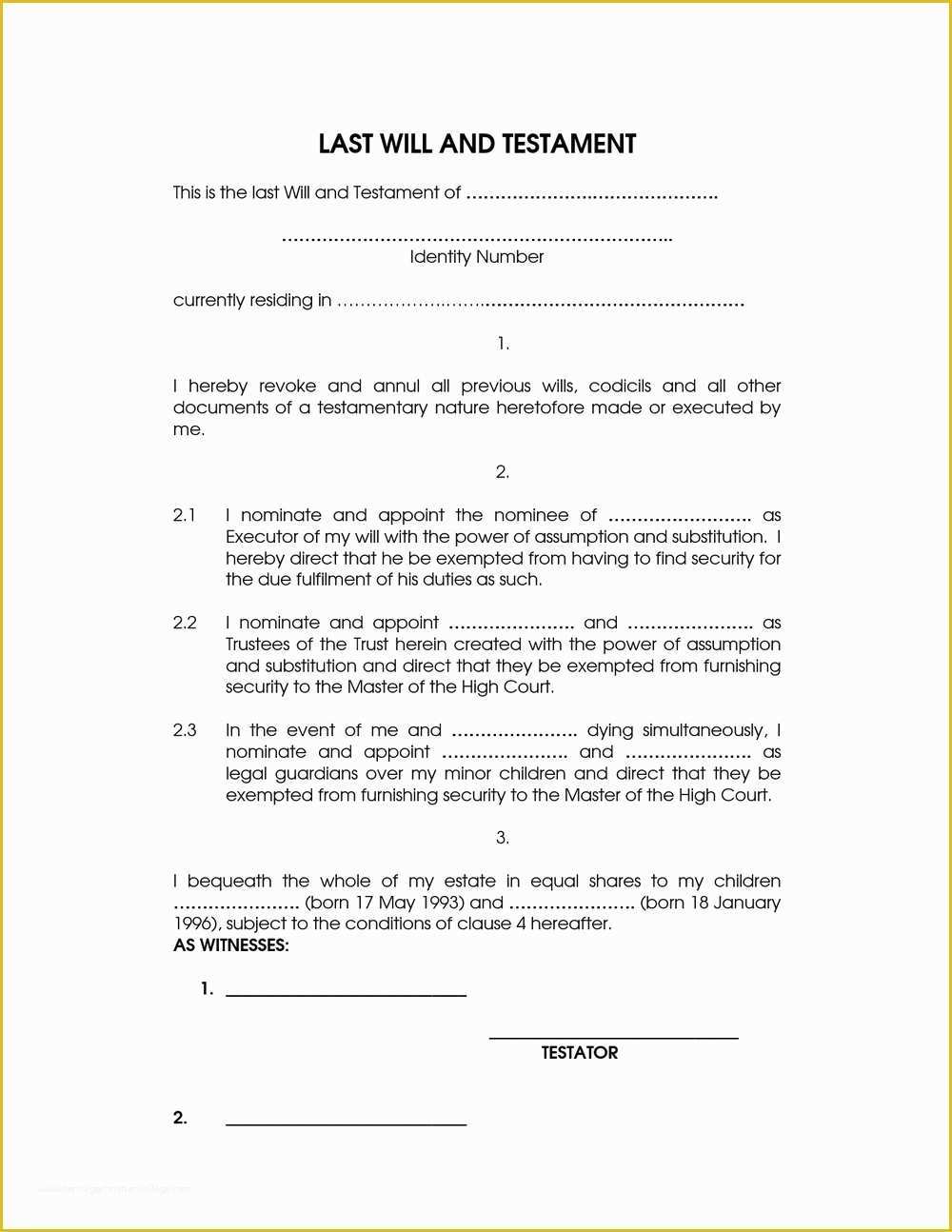 Last Will And Testament Australia Template Free Of Ez Legal Forms Last 