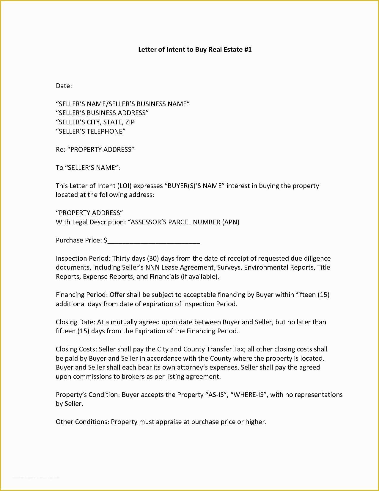 Letter Of Intent To Purchase Business Template Free Of Letter Intent To 