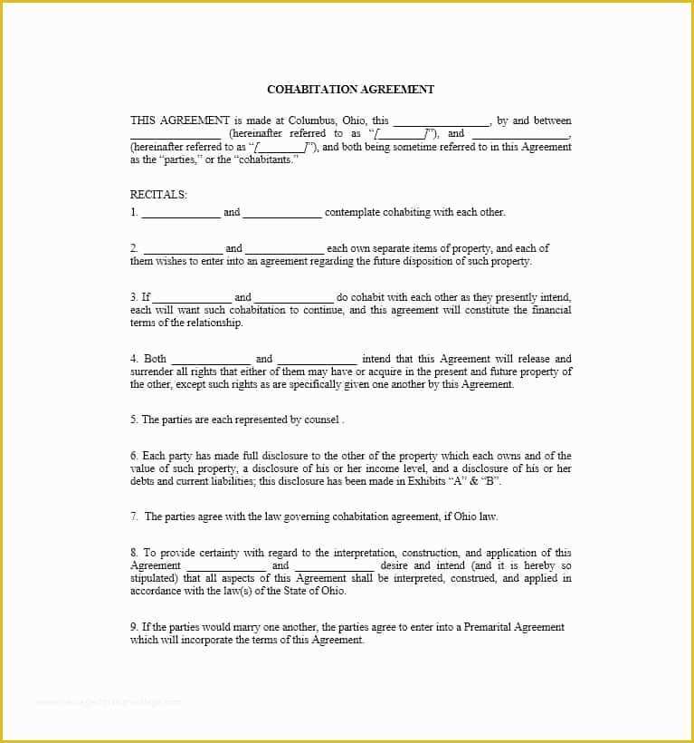 Living Together Agreement Template Free Of Cohabitation Agreement 30 