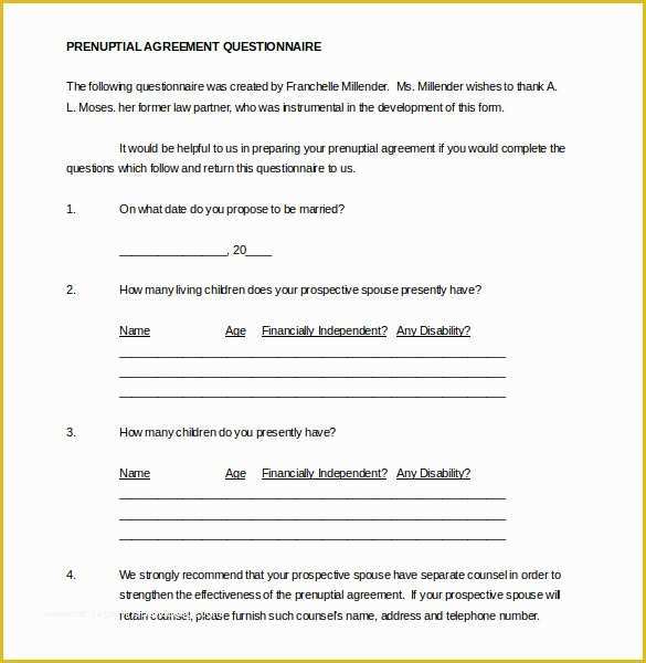 Prenup Template Free Of 10 Prenuptial Agreement Templates Free Sample 