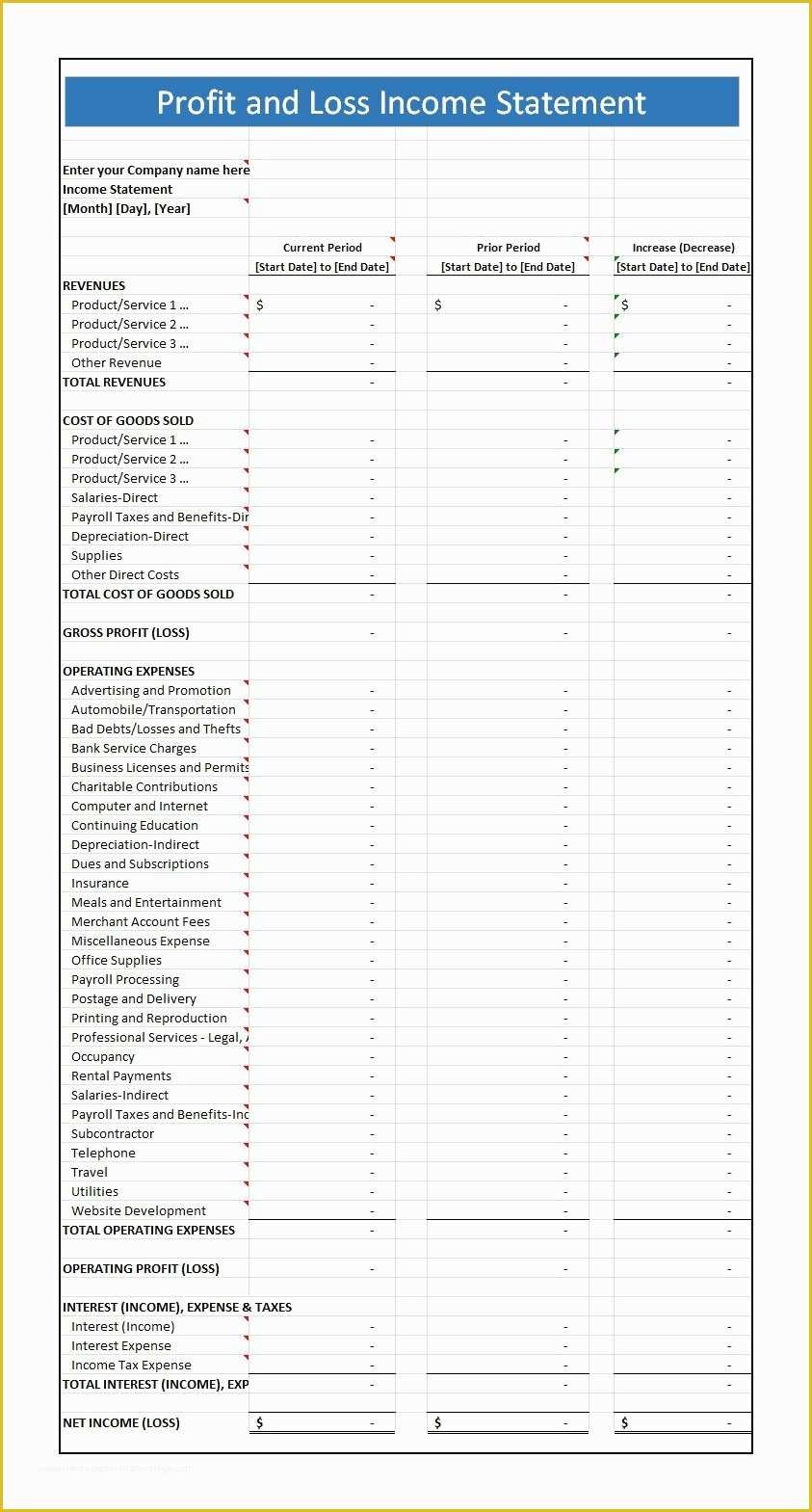 Profit And Loss Statement Template Free Of 35 Profit And Loss Statement