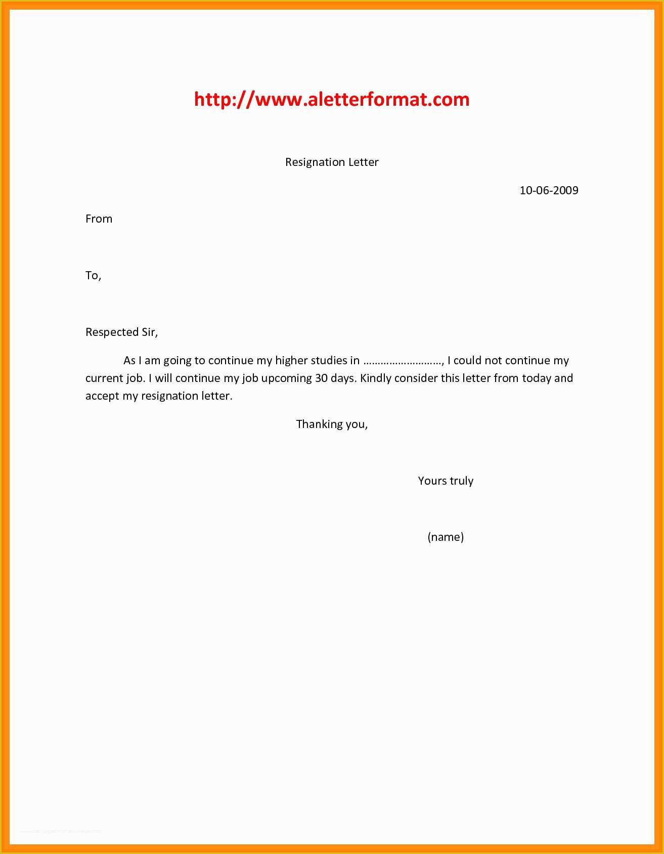 Free Resignation Letter Template Printable Word