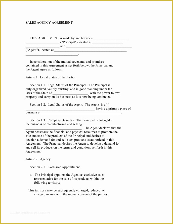 Sales Agency Agreement Template Free Of International Mercial Agency 