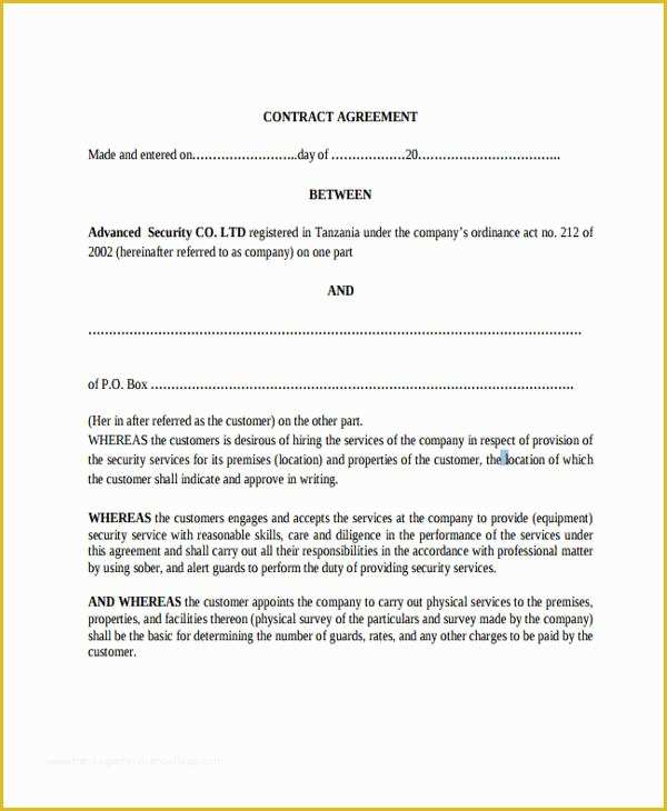 Security Service Contract Template Free Of 29 Free Contract Agreement 