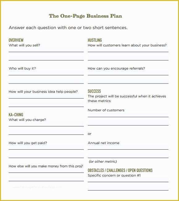 Simple Business Plan Template Free Of E Page Business Plan Template