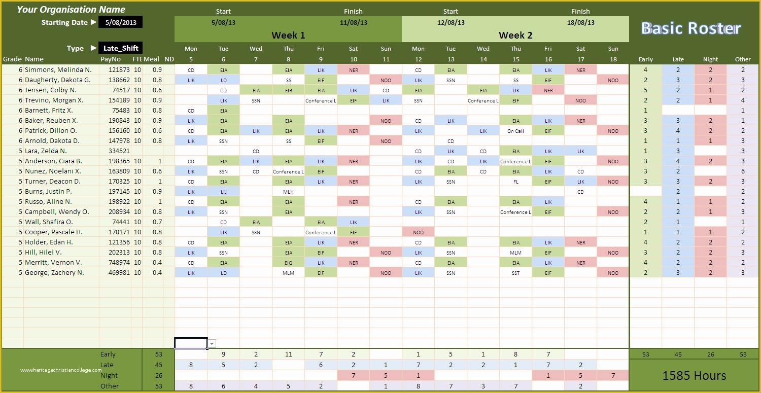 Staffing Template Excel Free Of Excel Basic Roster Two New Staff 