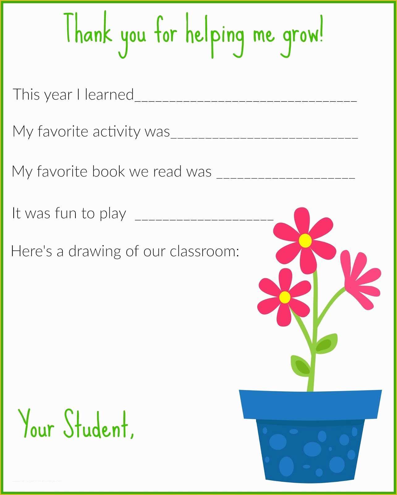Thank You Note Template Free Of A Thank You Letter For Teachers Free
