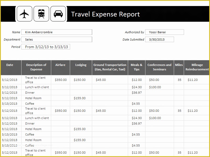 Travel Expense Sheet Template Free Of Expense Report Form 