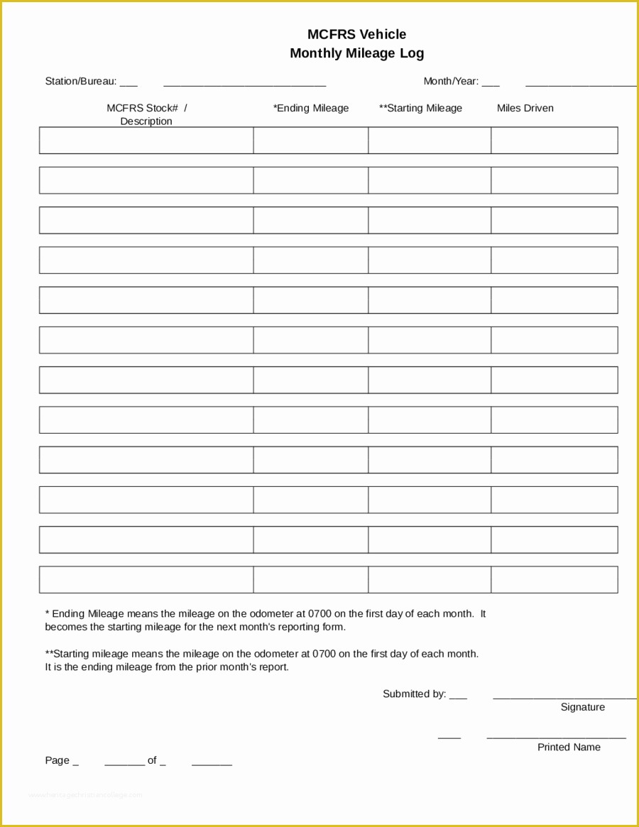 Vehicle Mileage Log Template Free Of 2019 Mileage Log Fillable 