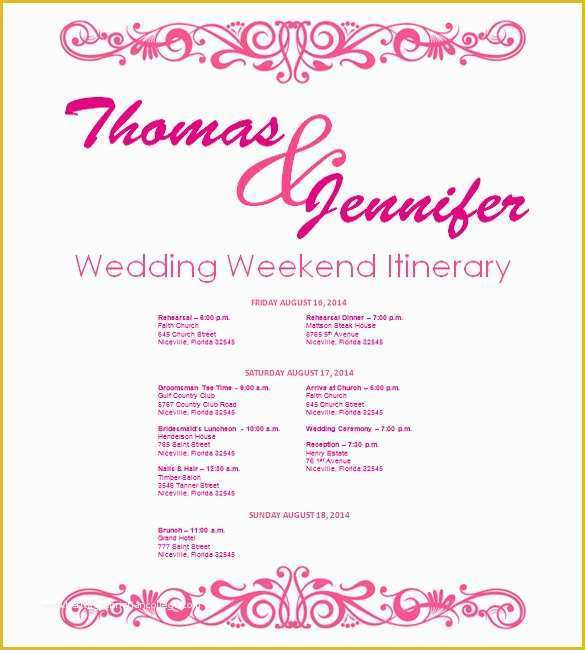 Wedding Itinerary Template Free Download Of Wedding Itinerary Template